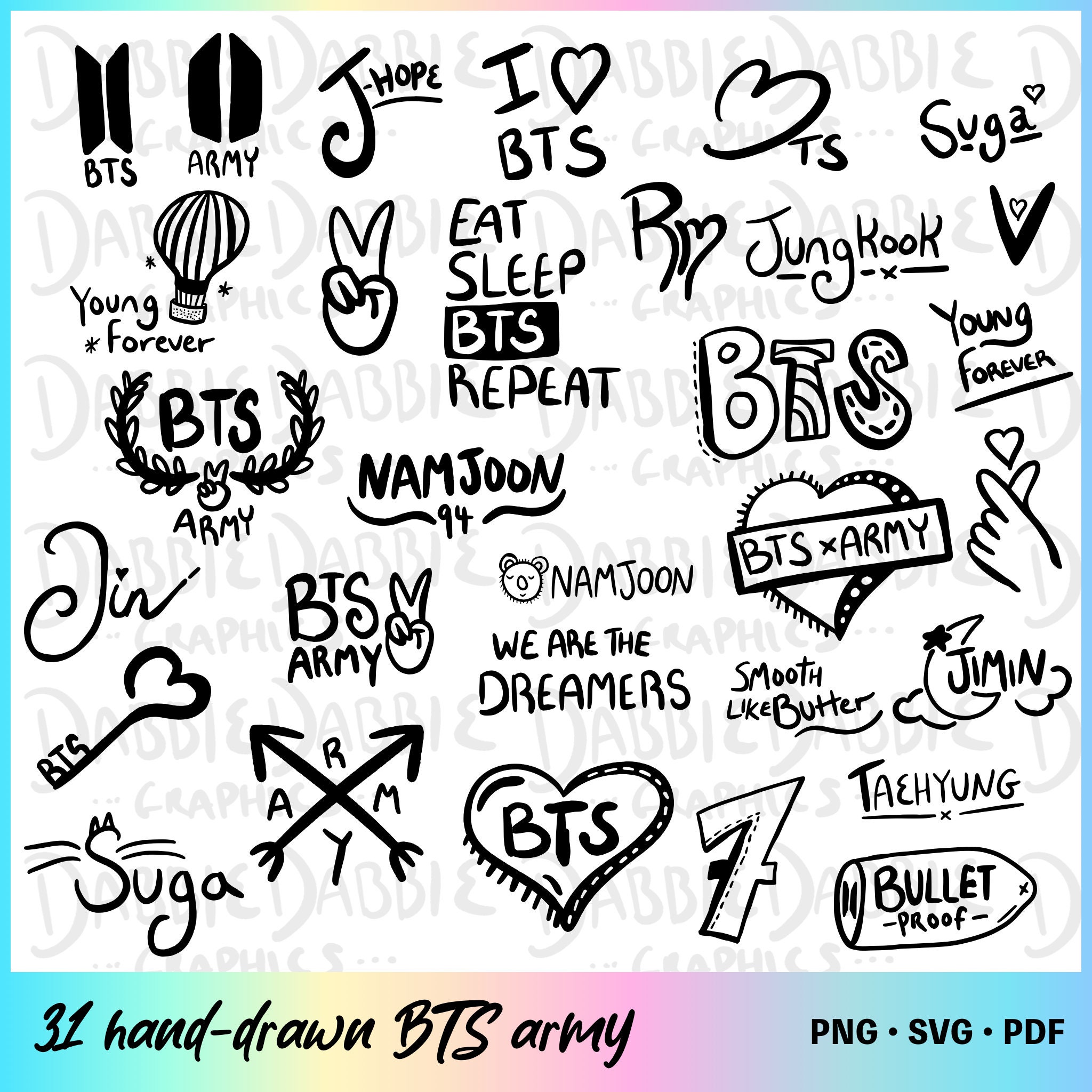 BTS Army Bundle vol 1 Svgs, Pngs, Pdfs for Cricut, 3D and Crafting ...