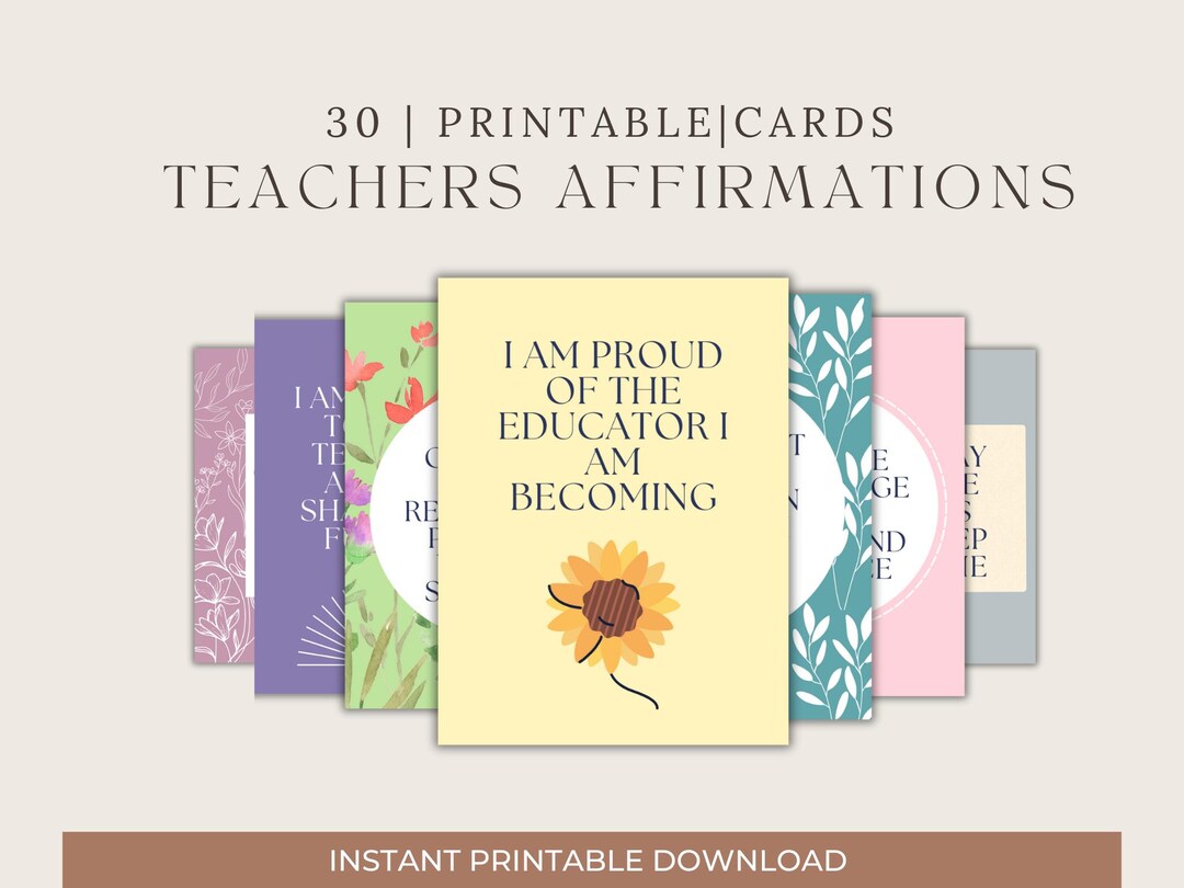 30 Daily Affirmations for Teachers / Printables / Inspirational ...