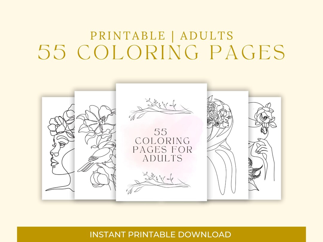 55 Adult Coloring Pages - Minimalist Floral Art - Instant Digital ...