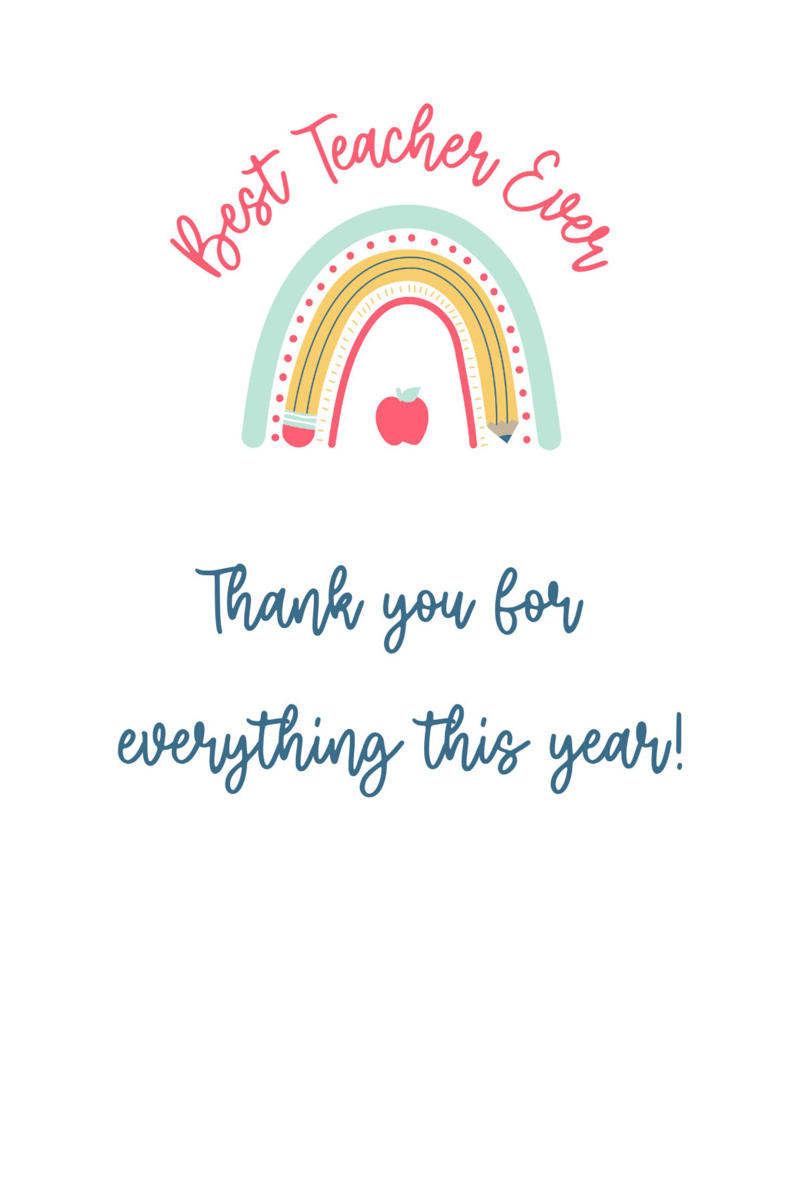 Best Teacher Ever Digital Download Printable - Instant Print Teacher ...