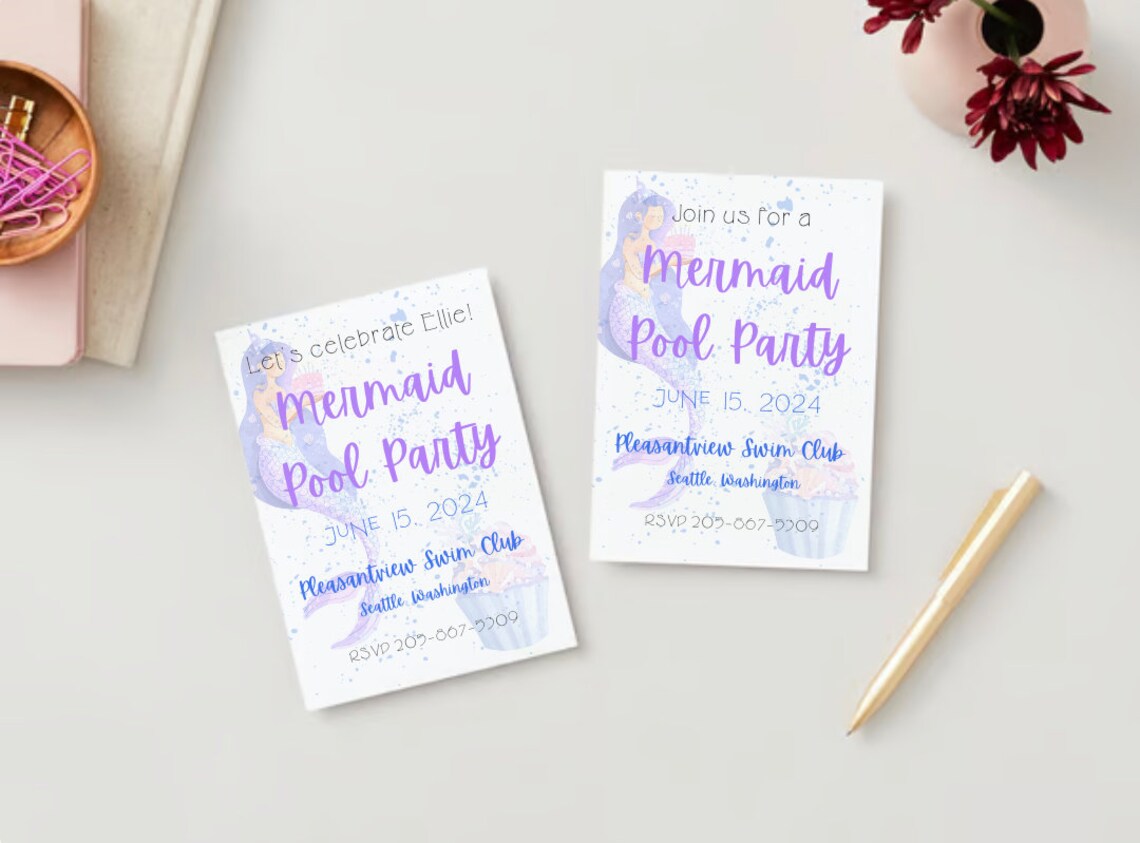 Mermaid Pool Party Invitation - Editable Instant Download - Etsy