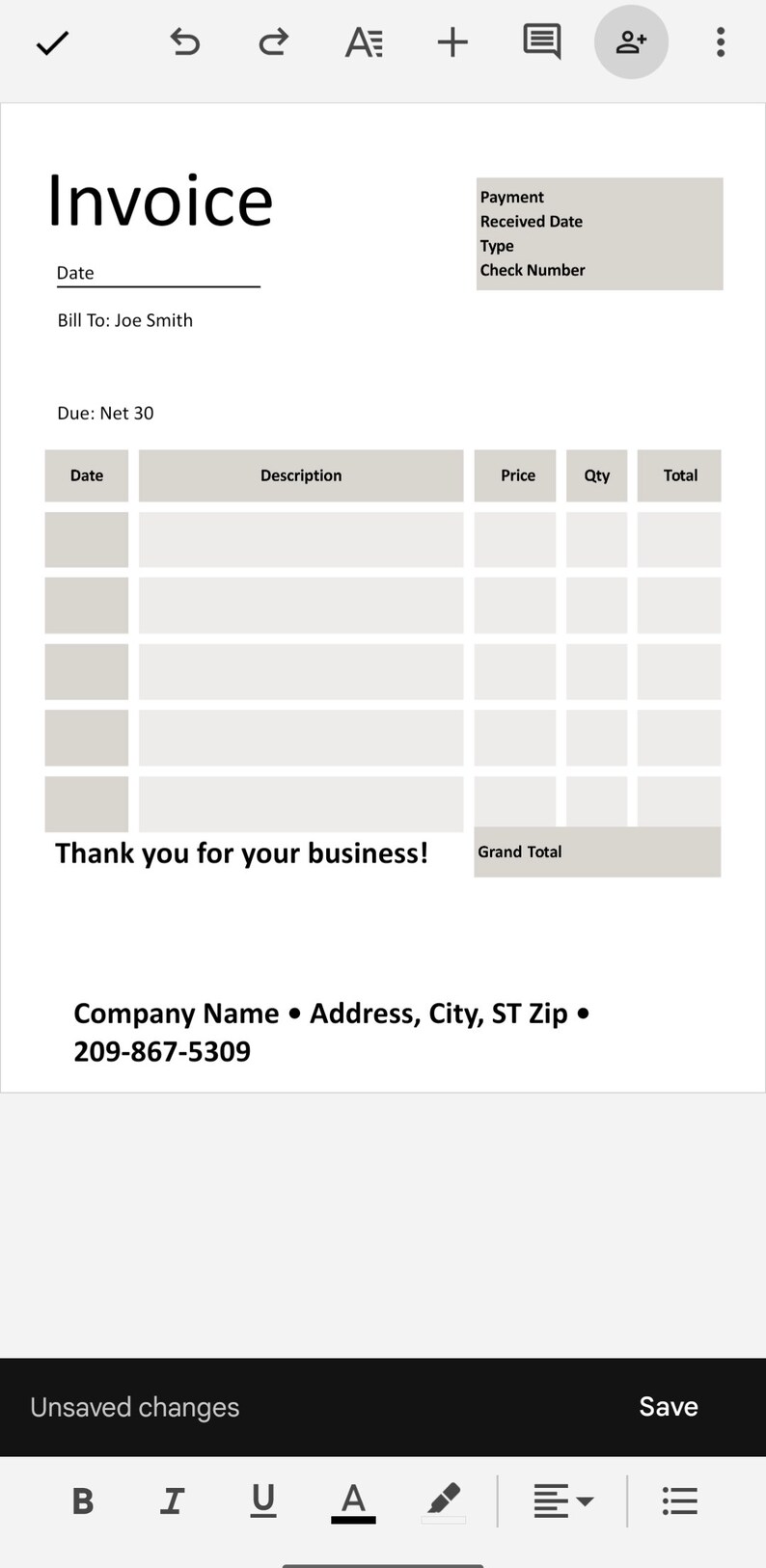 Invoice Template - Modern Style - Instant Download Printable - PDF Docx ...