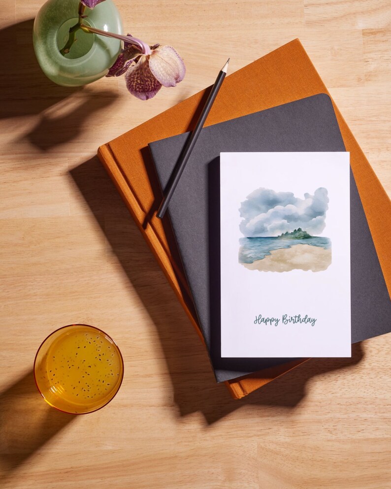 Happy Birthday Digital Download Instant Print Card - Beautiful Beach ...