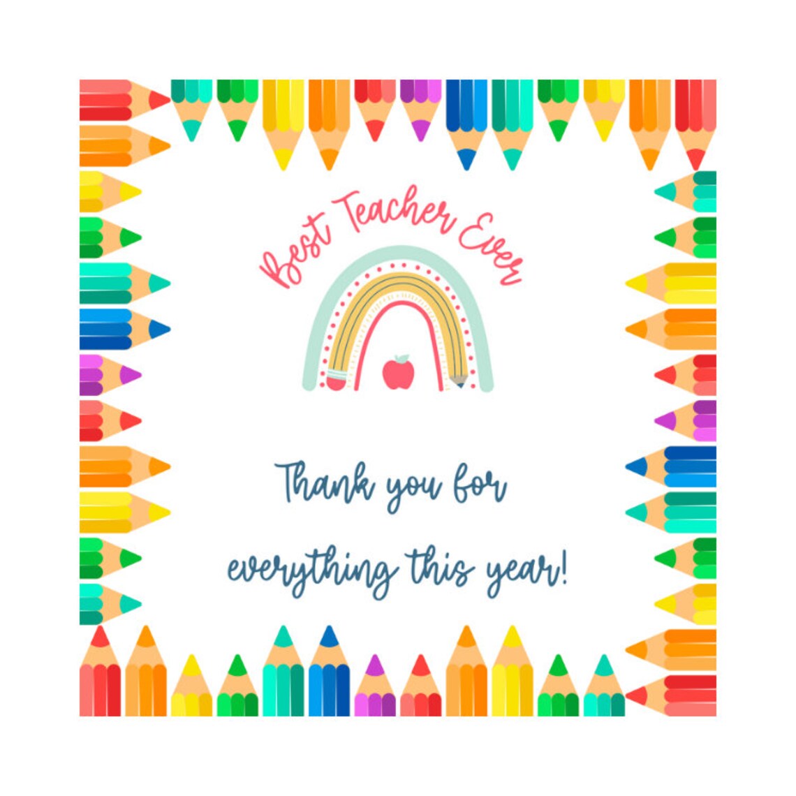 Best Teacher Ever Digital Download Printable Gift Tag Instant Print ...