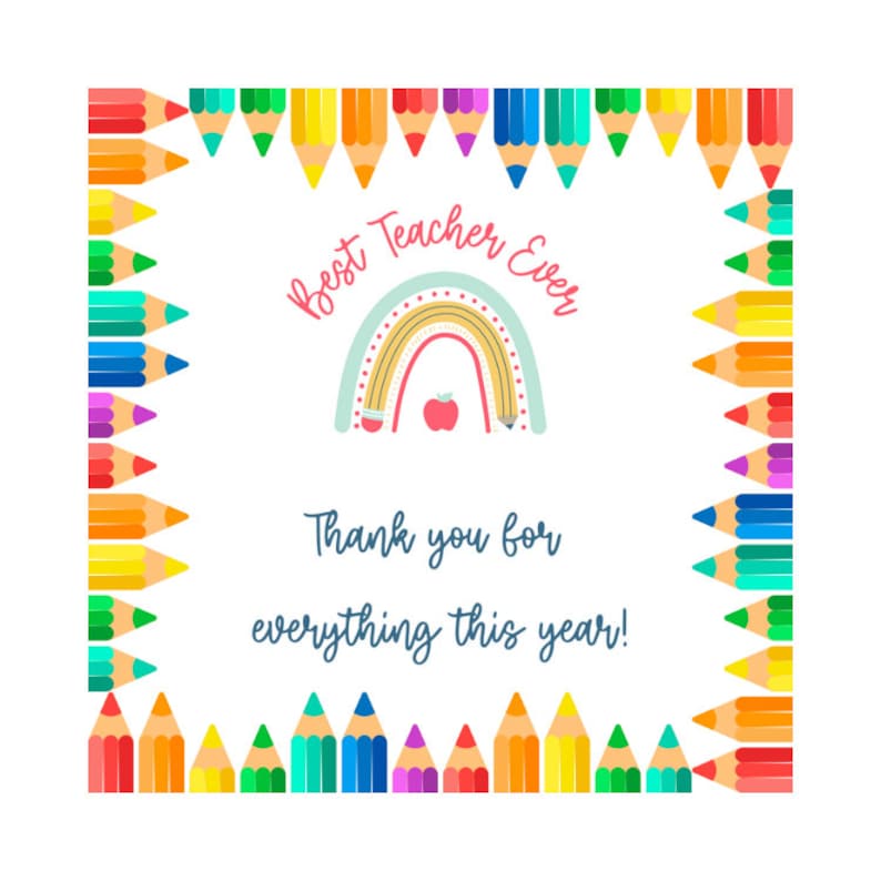 Best Teacher Ever Digital Download Printable Gift Tag - Instant Print ...