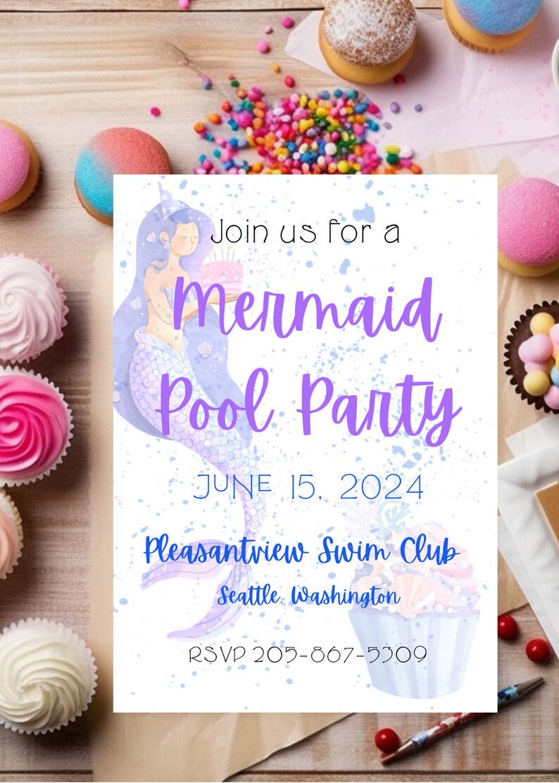 Mermaid Pool Party Invitation - Editable Instant Download - Etsy