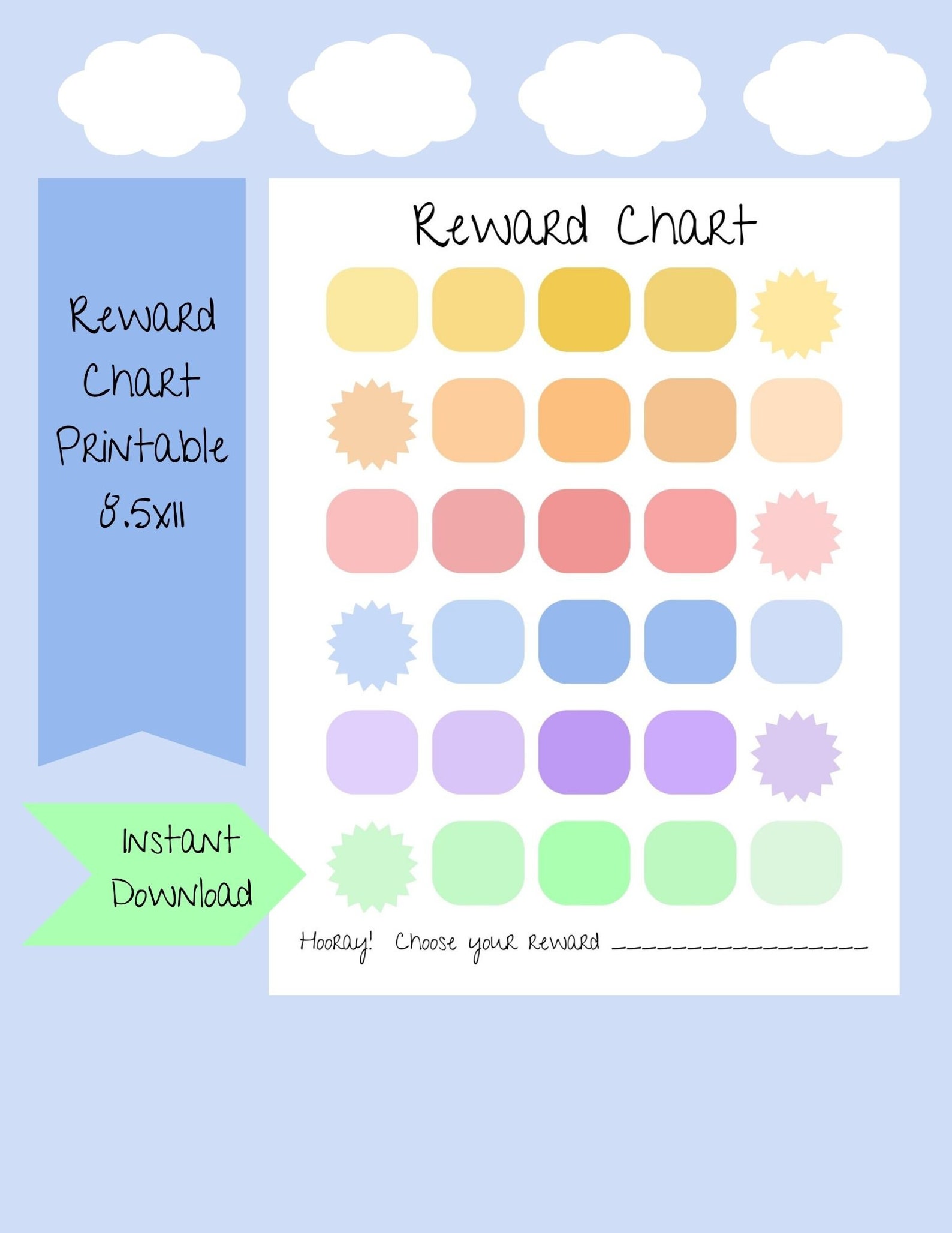 Reward Chart Printable PDF Instant Download - Toddler Reward Chart ...