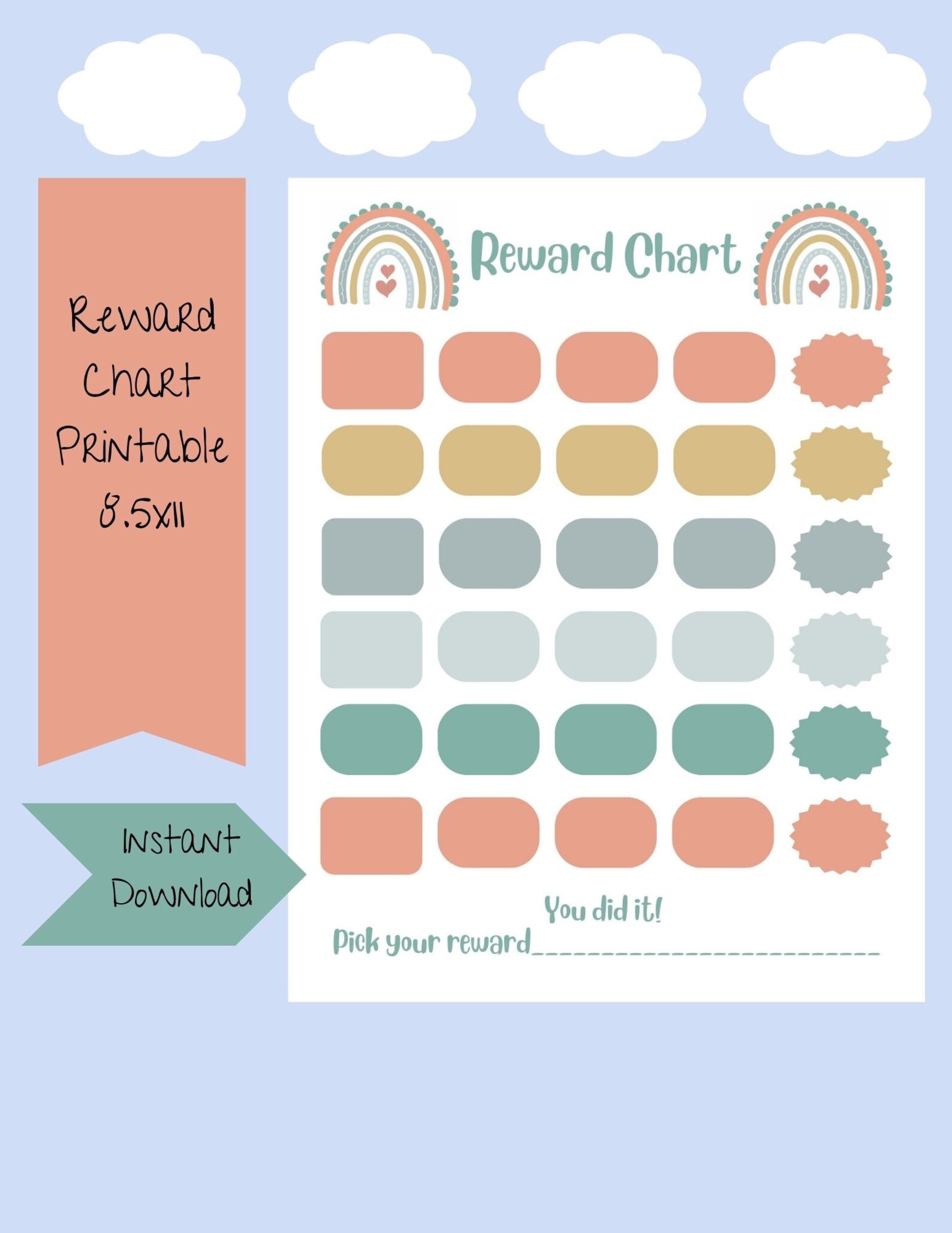 Reward Chart Printable PDF Instant Download Toddler Reward Chart ...