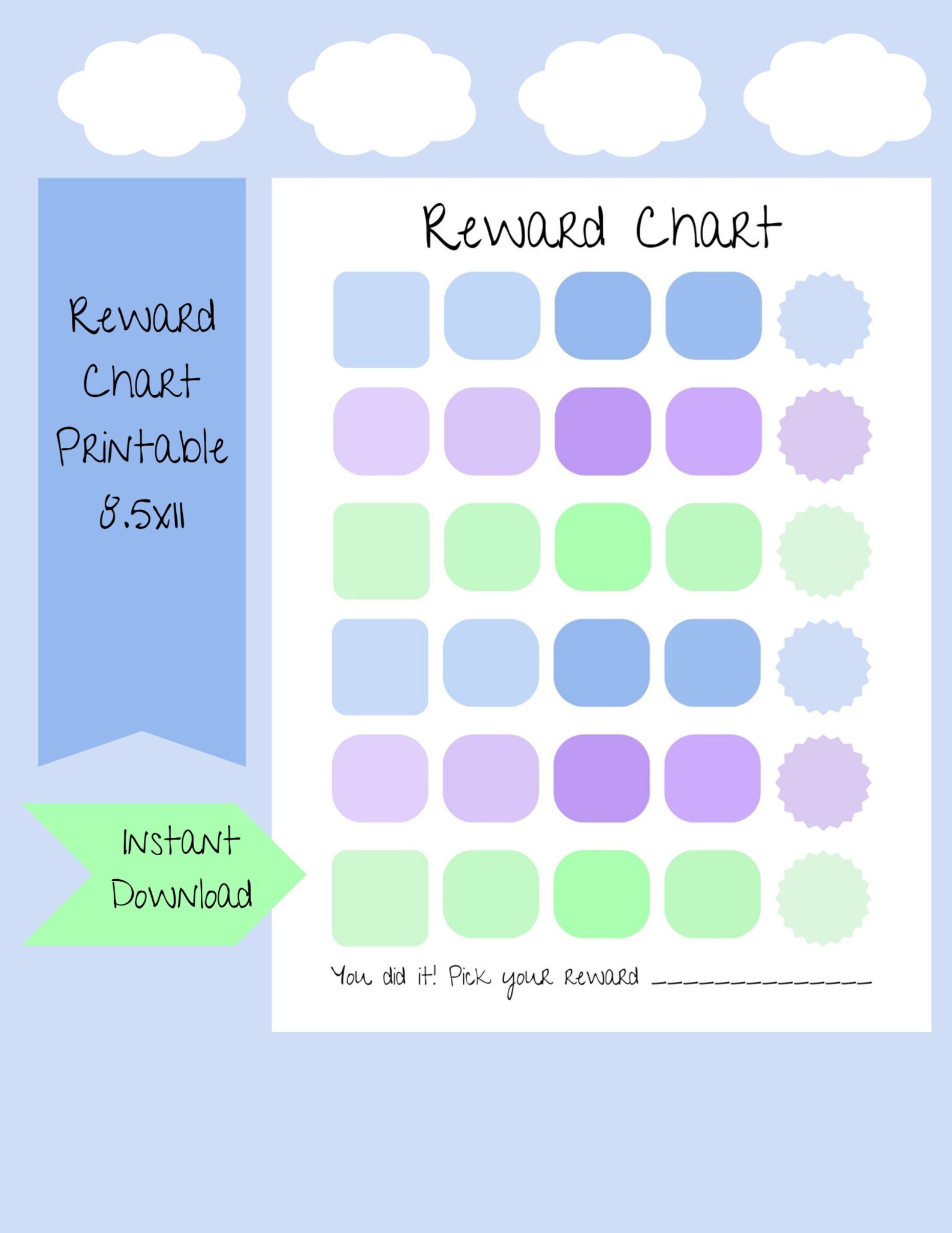 Reward Chart Printable PDF Instant Download - Toddler Reward Chart ...