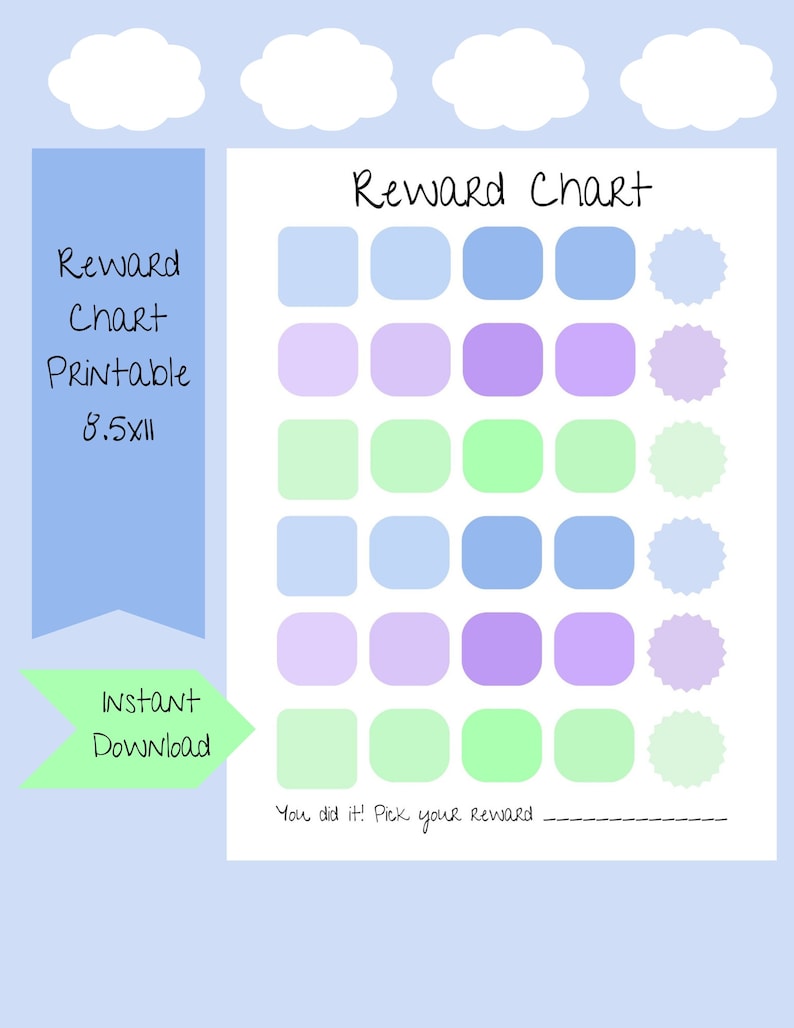 Reward Chart Printable PDF Instant Download - Toddler Reward Chart ...