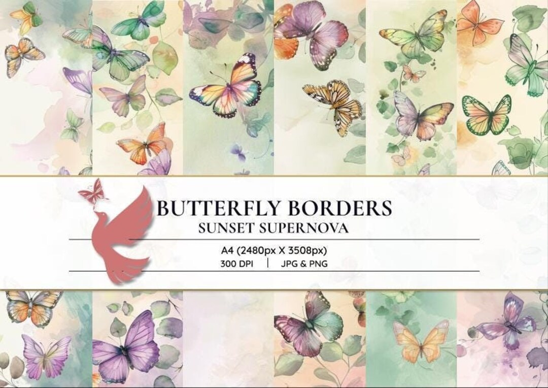 Watercolor Butterfly A4 Size Digital Paper | Butterfly Digital Art ...
