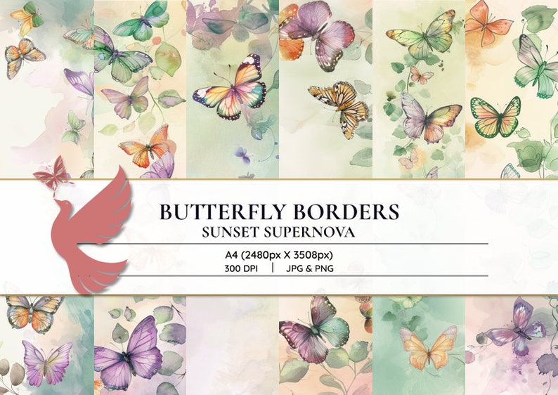 Watercolor Butterfly A4 Size Digital Paper Butterfly Digital Art ...