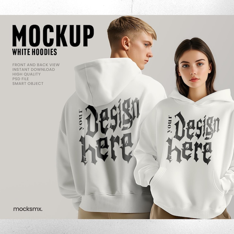 Hoodie MOCKUP, Mockup in Front and Back View - Couple Mockup, White ...