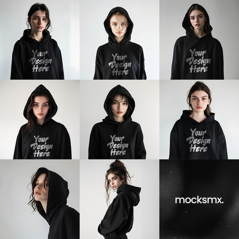 Mockup - Women Models With Black Hoodie PSD File + Smart Object. Ideal ...