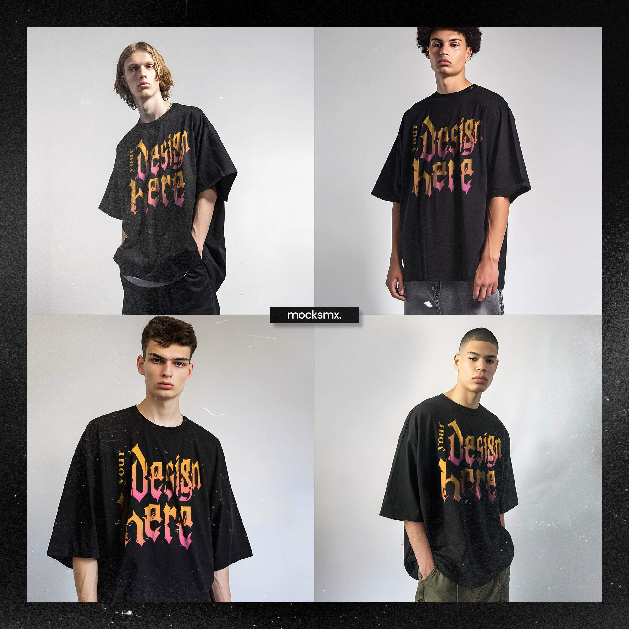 Bundle With 10 Oversized Black T-shirt Mockups Posed by Young Models ...