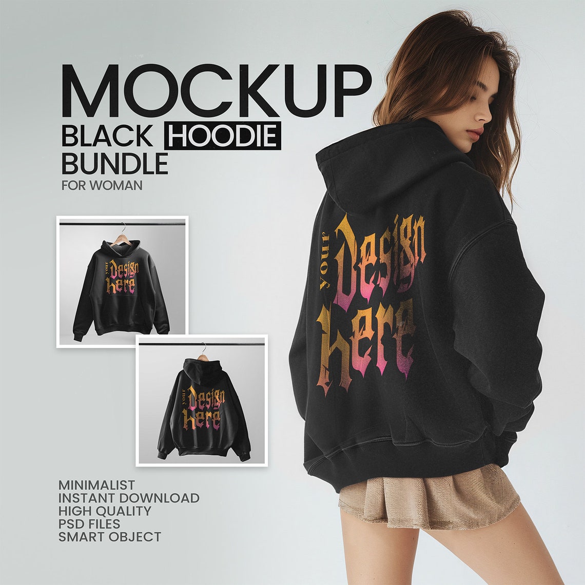 Black Hoodie Mockup Bundle, PSD File, Smart Object (digital Download ...