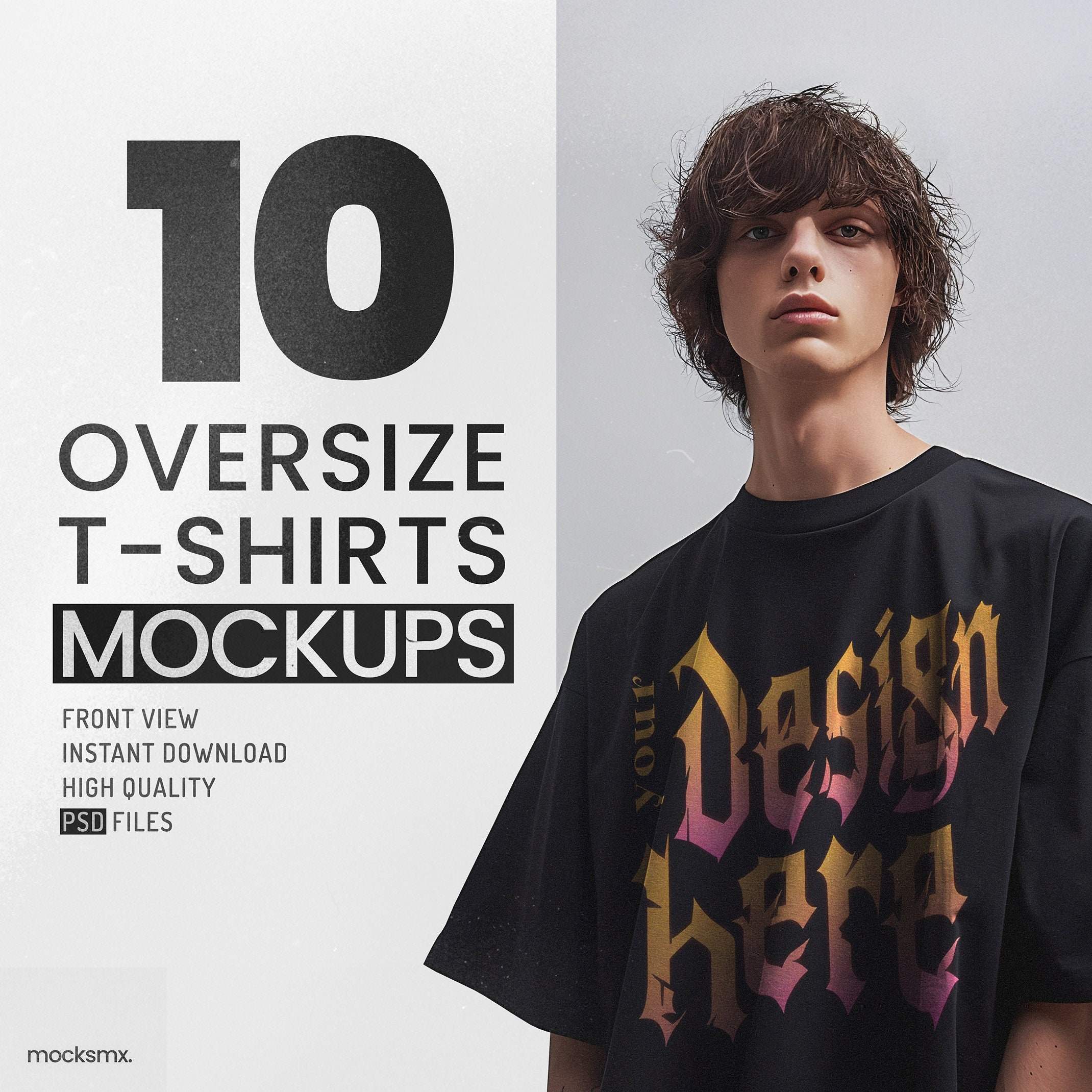 Bundle With 10 Oversized Black T-shirt Mockups Posed by Young Models ...