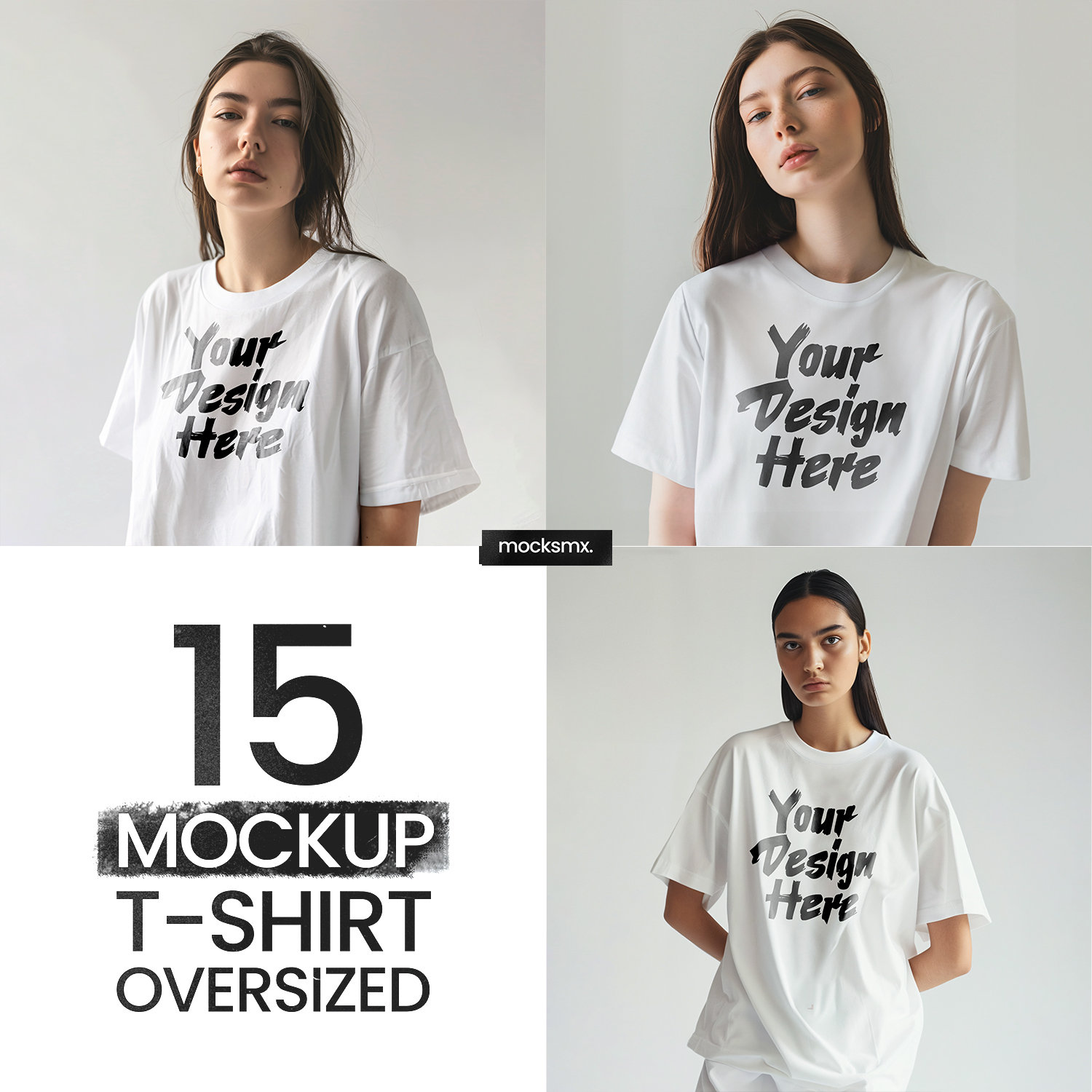 15 Oversized T-shirt Mockup Bundle, Female Models, PSD JPG (digital ...