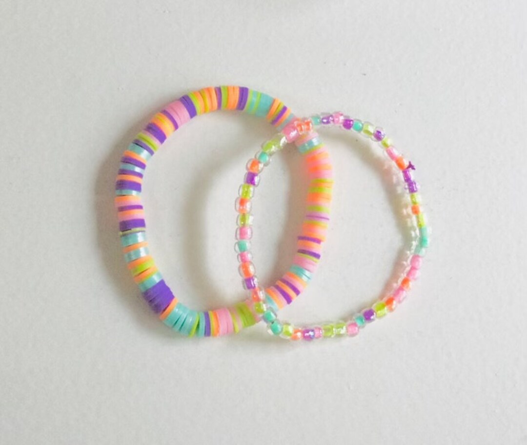 Multi-color Clay Bead and Seed Bead 2 Piece Bracelet Set - Etsy