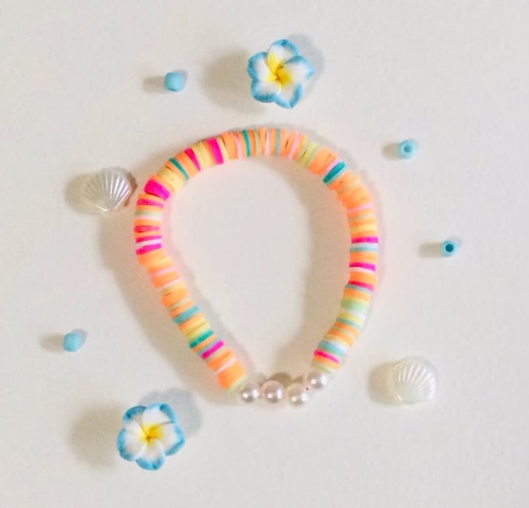 Multi-color Clay Bead Bracelet With Pearls - Etsy