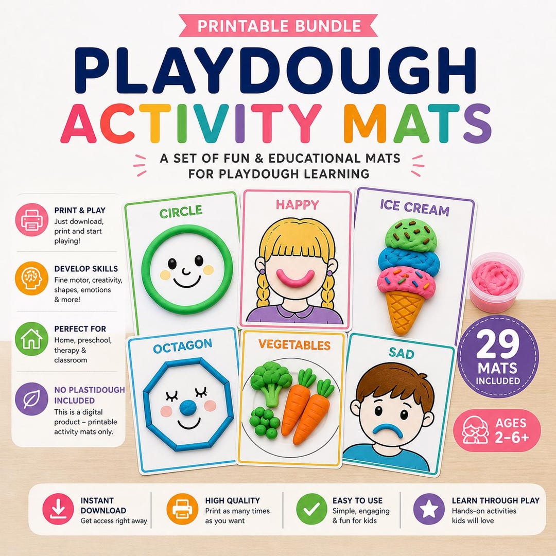 Playdough Activity Mats Printable PDF, Preschool Learning Pages, Fine ...