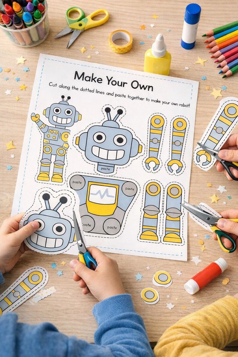 Robot Cut and Paste Activity, Preschool Printable Craft, Scissor Skills ...