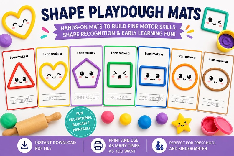 60 Pages Playdough Mats Bundle for Kids Ages 3-5 | Printable PDF ...