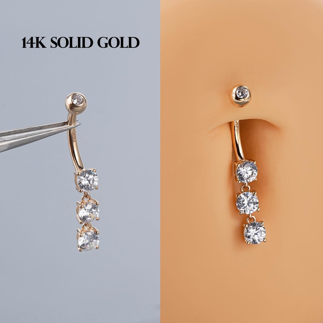 Luxury 14K Solid Gold Belly Button Ring, 14G 10mm Curved Barbell With ...