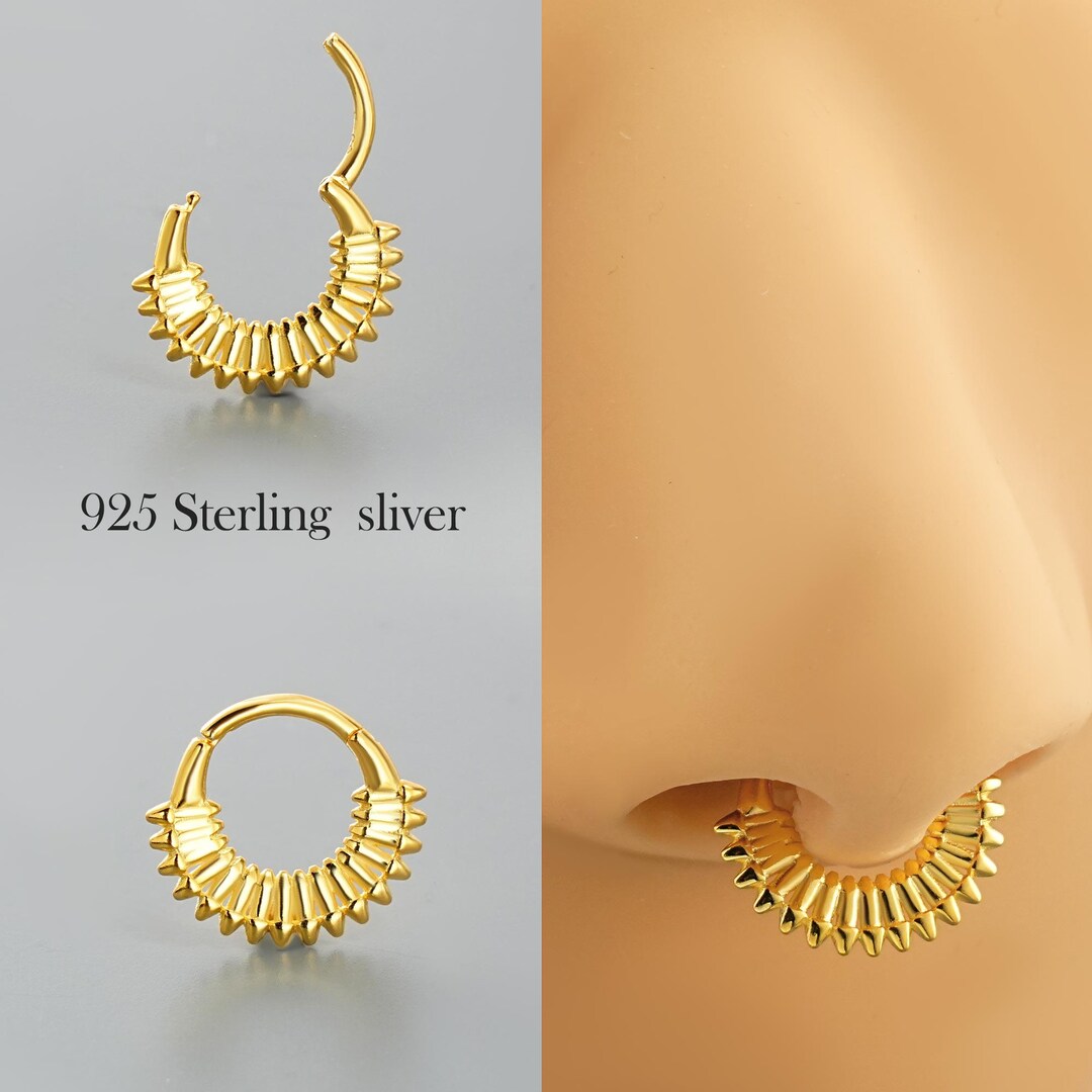 16G 8mm Gold Jagged Septum Ring | Chunky Septum Clicker Hoop | Unisex ...
