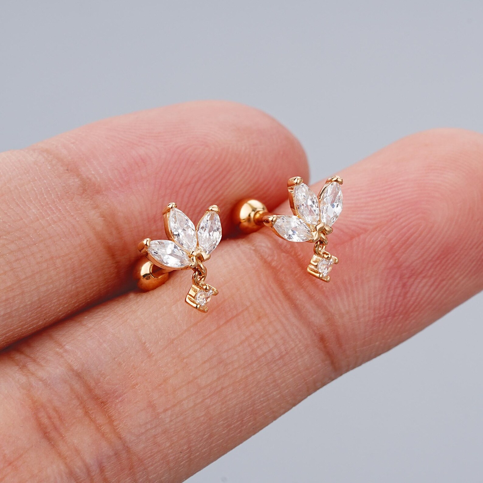 14K Gold Lotus Cartilage Stud/crown Helix/tragus/conch Piercings/16g ...