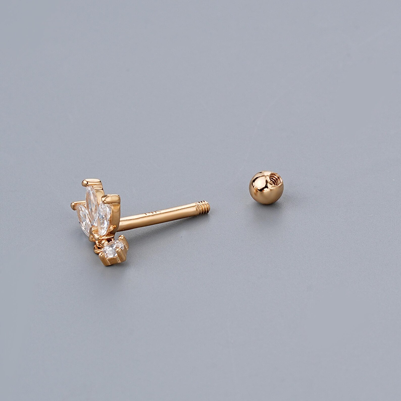 14K Gold Lotus Cartilage Stud/crown Helix/tragus/conch Piercings/16g ...