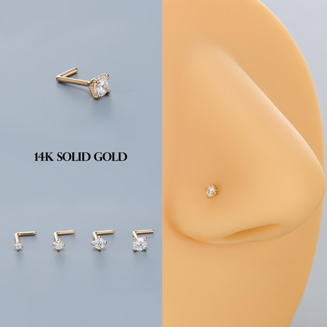 22G Super Thin Nose Stud | 14K Solid Gold | 0.6mm Dainty Minimal Nose ...