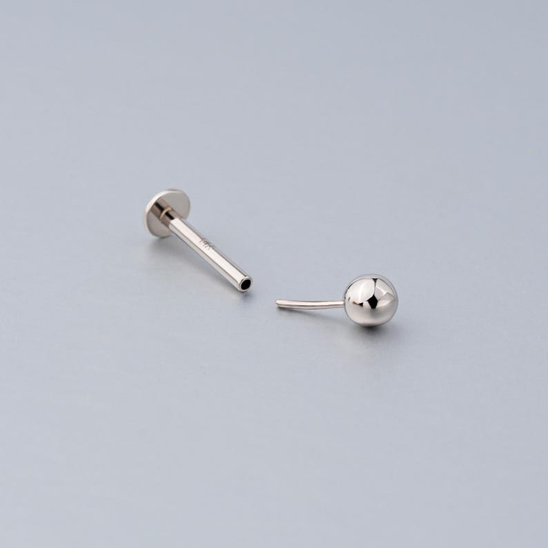 14K White Gold Solid Gold Ball Threadless Push Pin Labret Stud Nose ...
