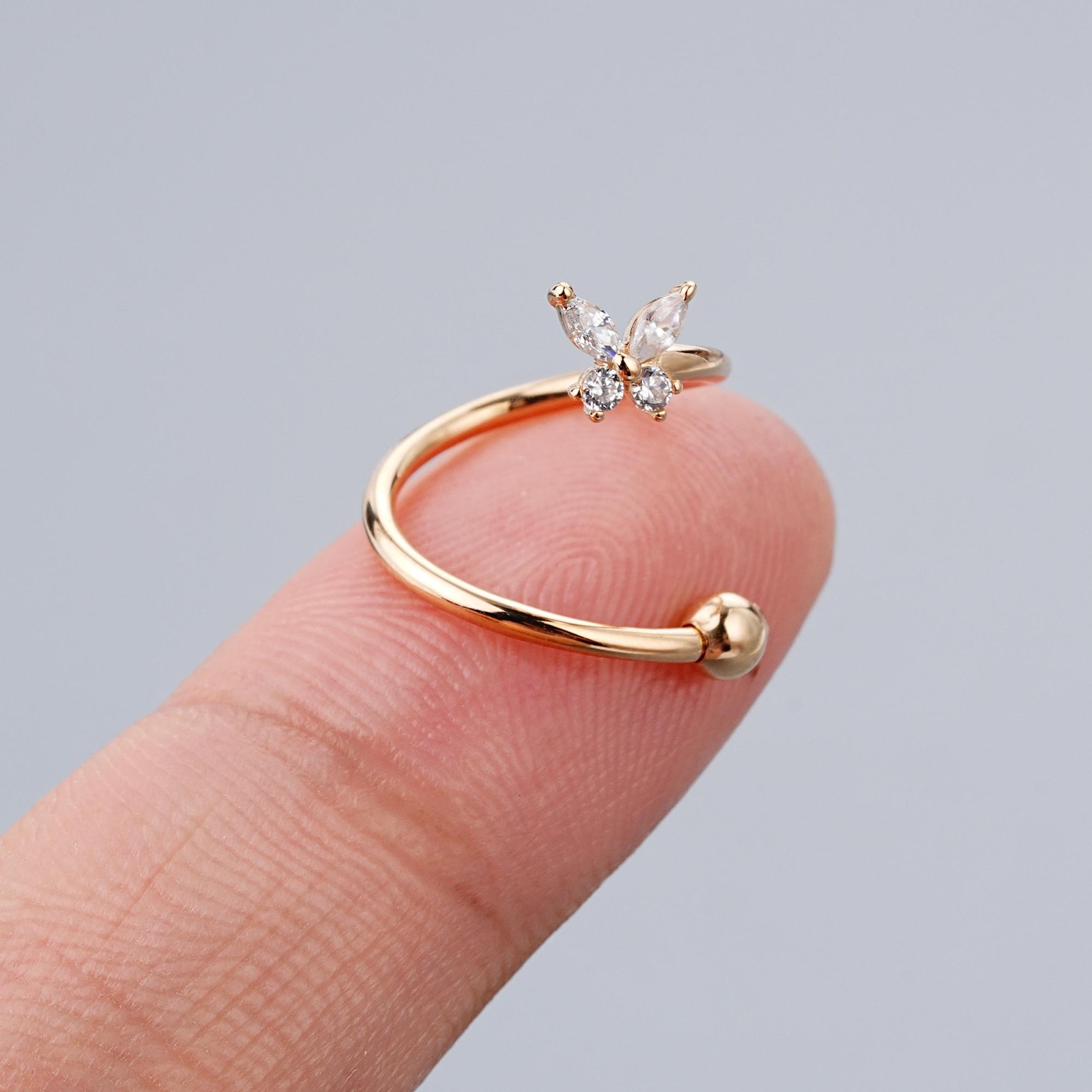 14K Solid Gold Spiral Barbells Heart/butterfly/round Zircon | 16G ...