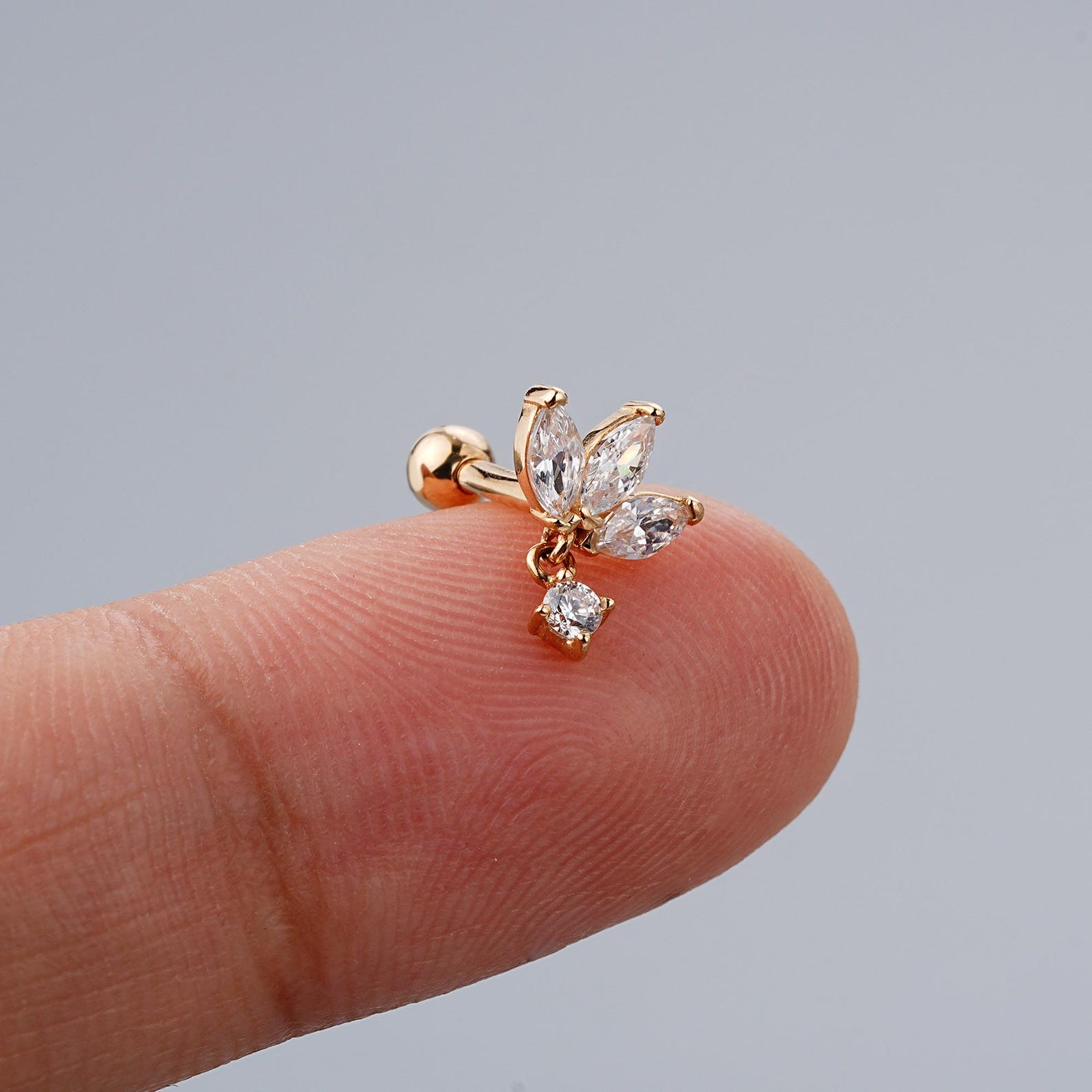 14K Gold Lotus Cartilage Stud/crown Helix/tragus/conch Piercings/16g ...
