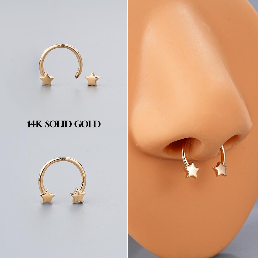 16G 14K Solid Gold Star Shape Septum Ring/septum Jewelry/septum ...