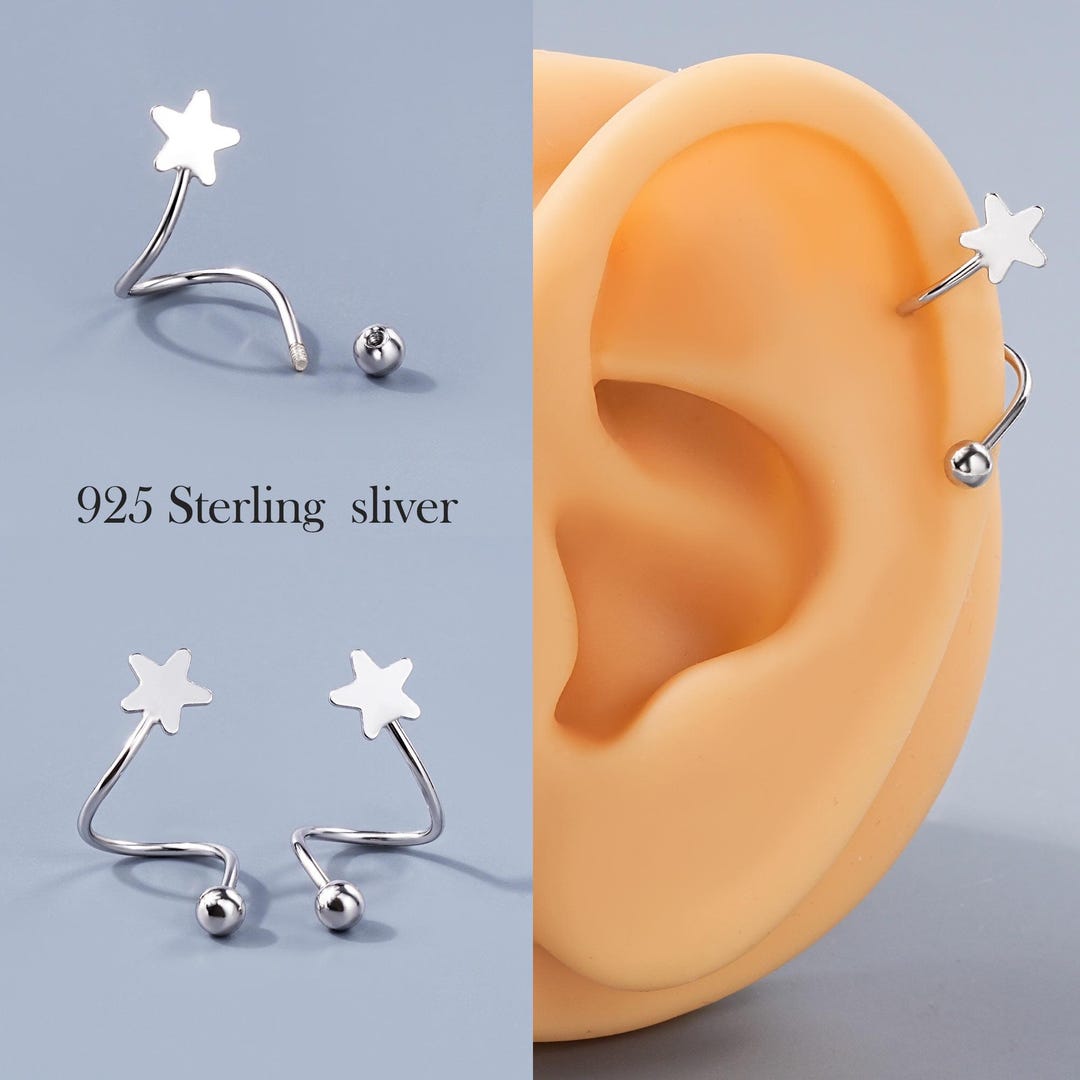 925 Sterling Silver 20G Spiral Helix Earring – Twisted S-shaped ...