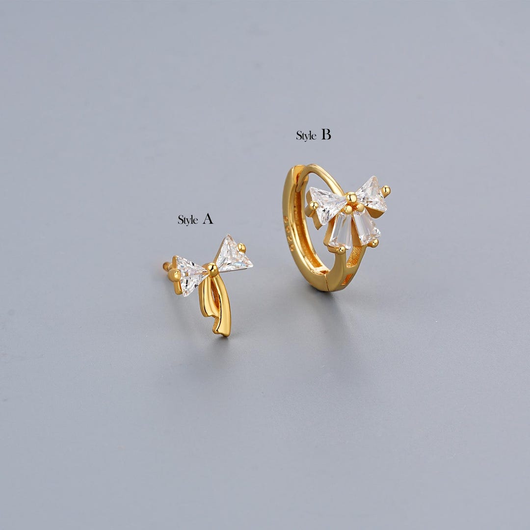 925 Sterling Silver Bow Earring Set | Lobe & Upper Lobe Studs or Huggie ...