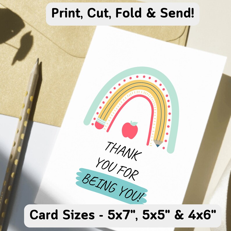 Teacher Appreciation Card Printable Thank You for Being You End of ...