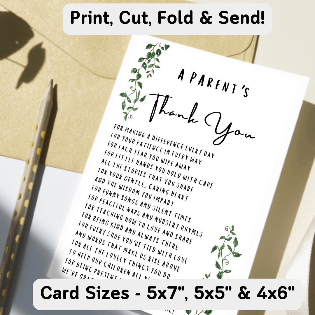 Parent Teacher Appreciation Printable Card Wall Art Thank You Gift ...