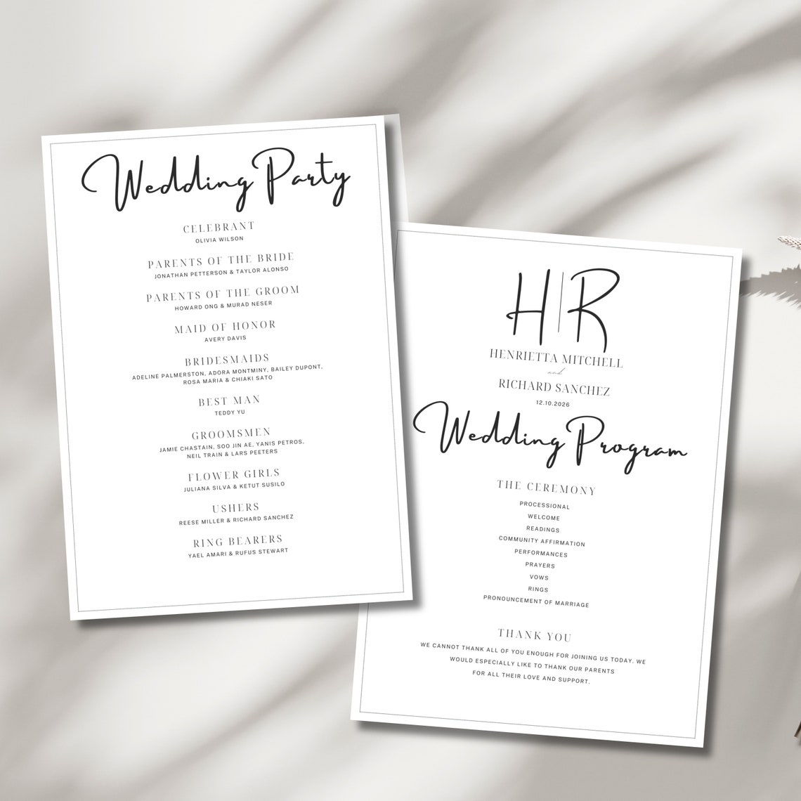 Modern Wedding Program Template, Minimalist Order of Service, Printable ...