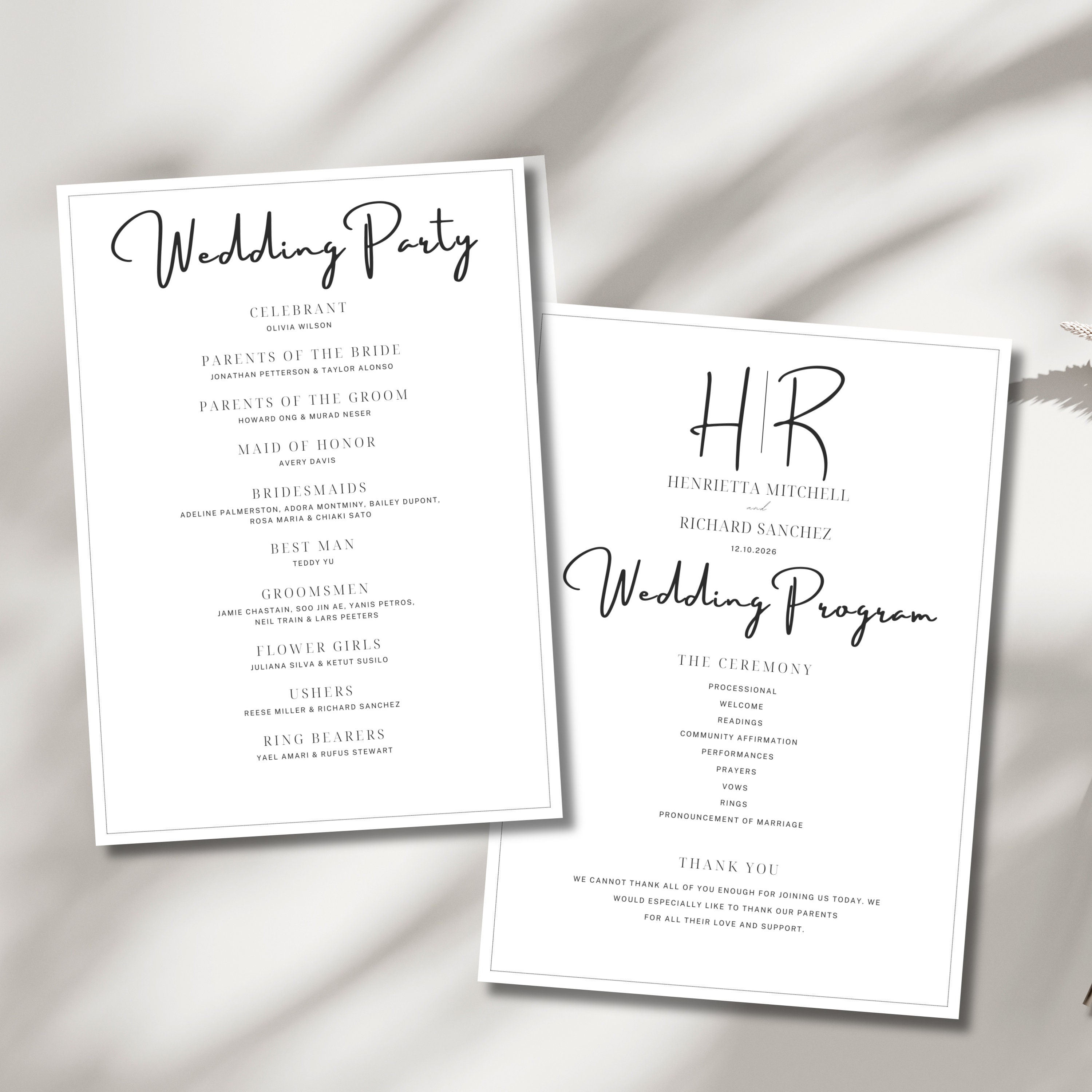 Modern Wedding Program Template, Minimalist Order of Service, Printable ...