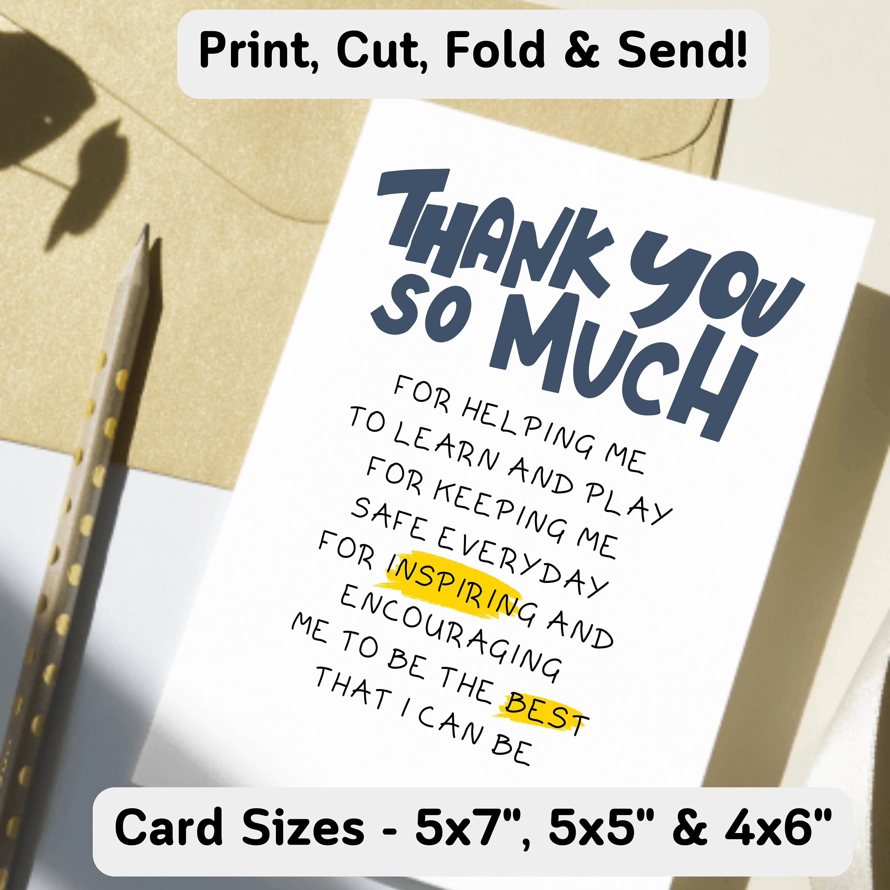 Teacher Appreciation Card Printable Teacher Thank You Appreciation ...