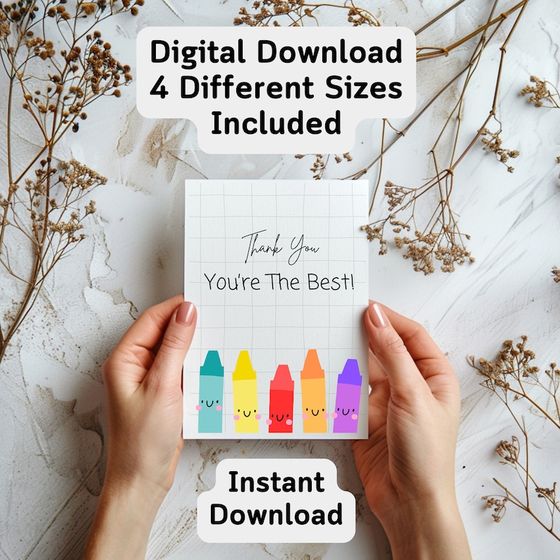 Teacher Thank You Card: Crayon Design, Printable Appreciation Gift ...