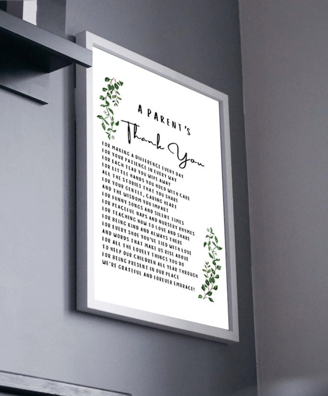 Parent Teacher Appreciation Printable Card Wall Art Thank You Gift ...