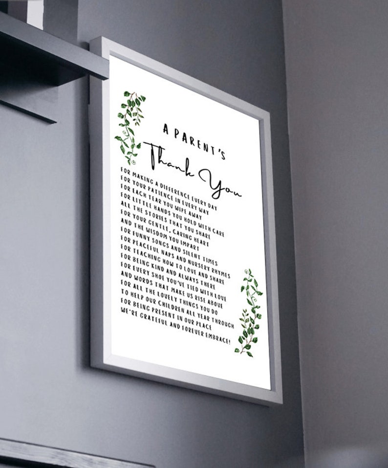 Parent Teacher Appreciation Printable Card Wall Art Thank You Gift ...