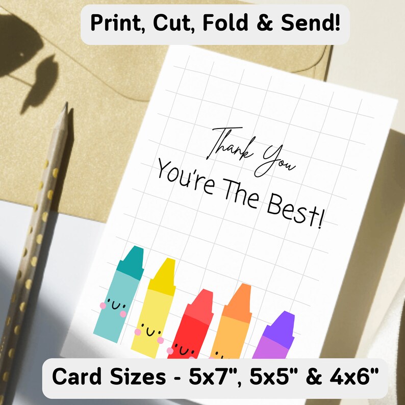 Teacher Thank You Card: Crayon Design, Printable Appreciation Gift ...