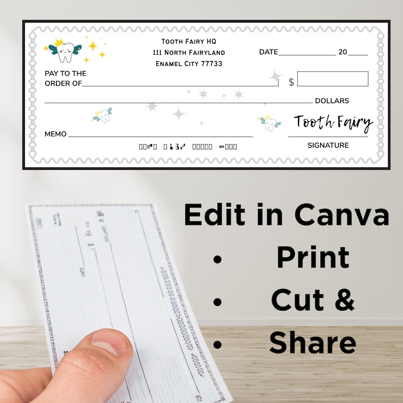 Editable Tooth Fairy Check Upload to Canva Instant Download - Etsy