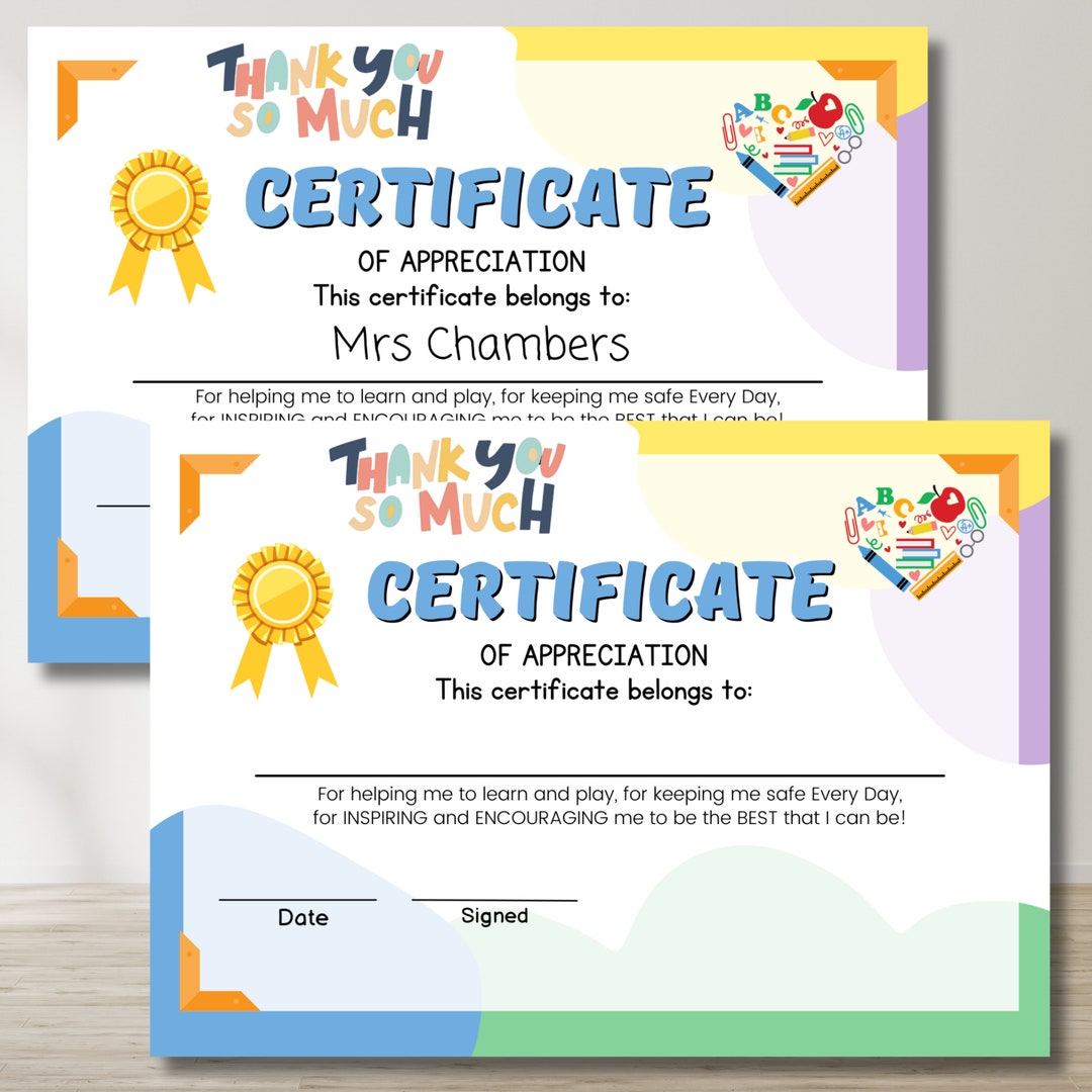 Teacher Appreciation Certificate Printable Wall Art Teacher Thank You ...