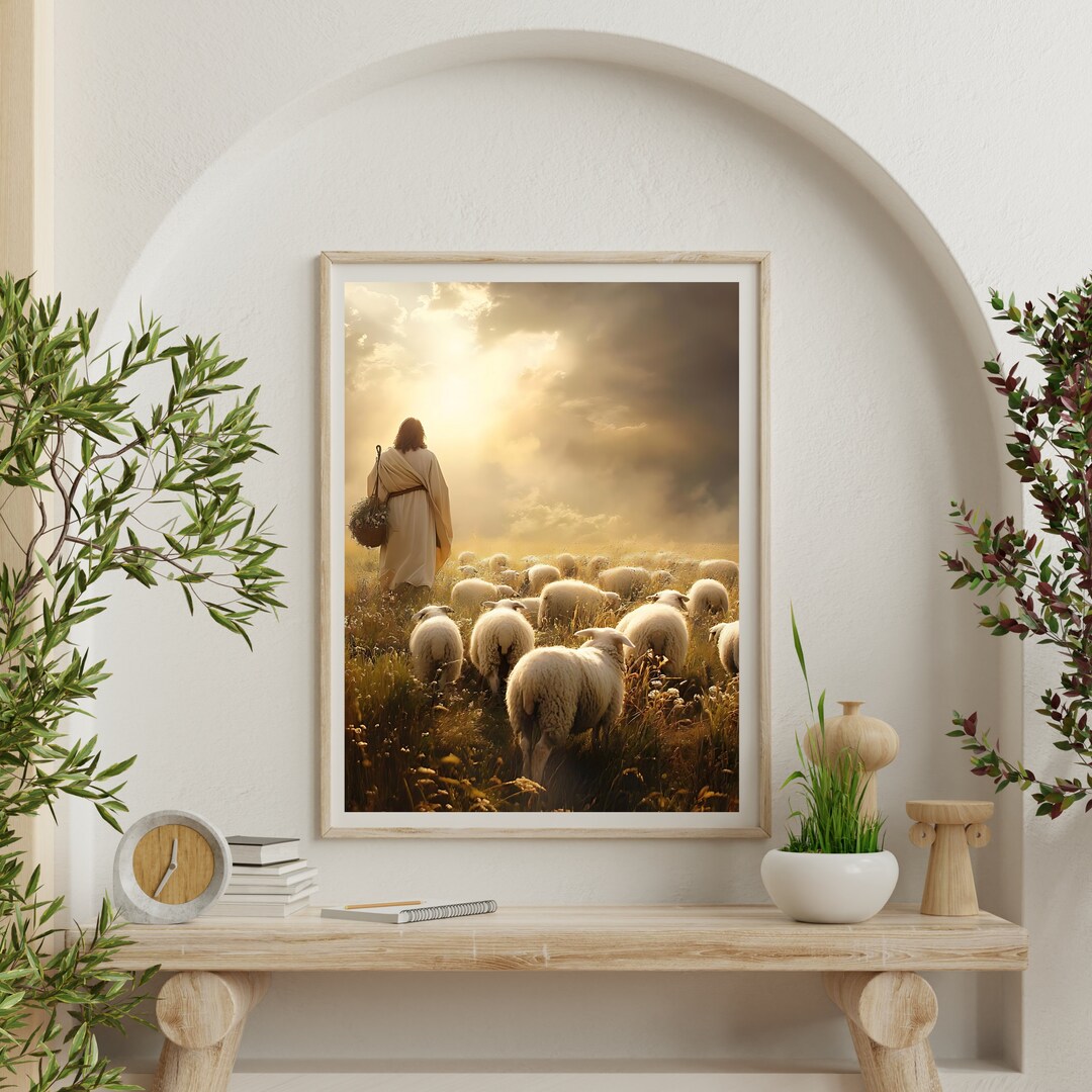 Leading the Flock, Jesus and Flock, Christian Painting, Modern ...